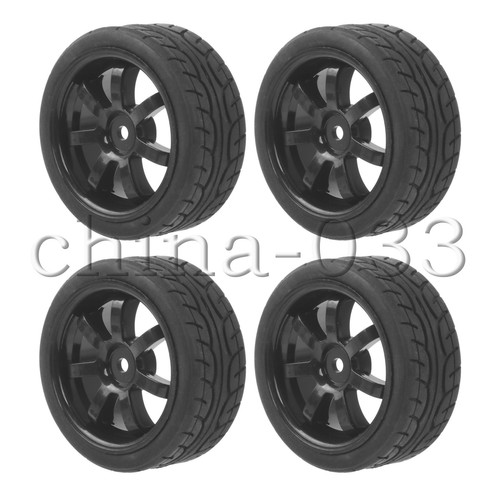 4 Pieces RC 1:10 Rubber Tyre and Plastic 7-Spoke Wheel Rim for On Road ...
