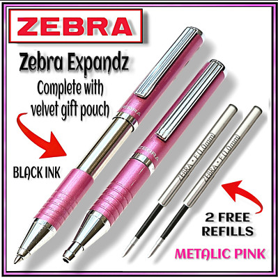 Zebra Expandz PINK Retractable Ballpoint + 2 Black Ink zebra F refills ...