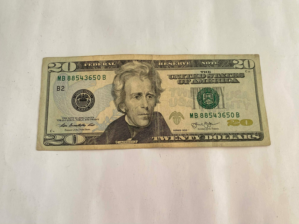 USA Real Money $20 paper money TWENTY DOLLARS Serial # MB 88543650 B ...