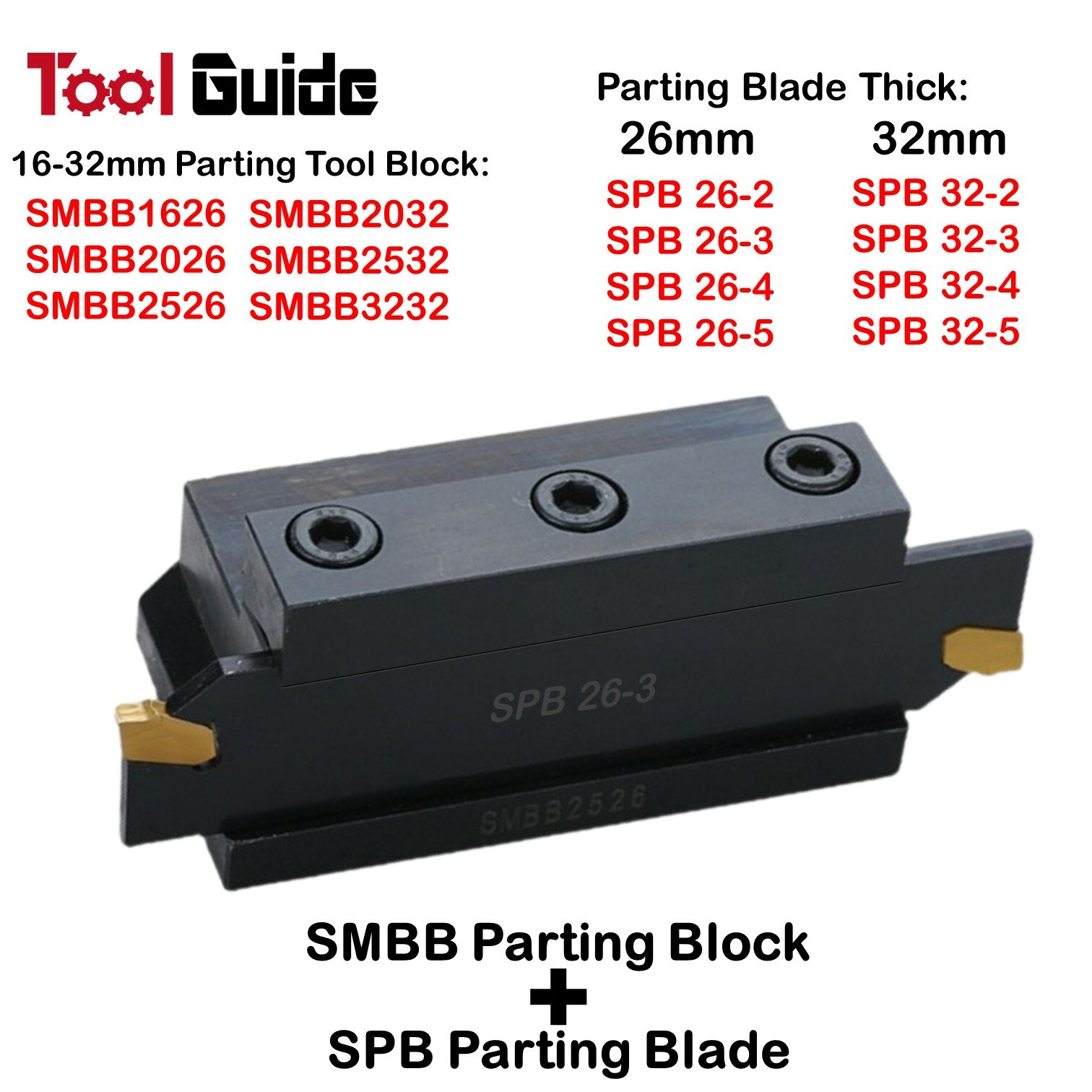 16-32mm SMBB Parting Off Block Holder, SPB 26-32mm Grooving Blade ...