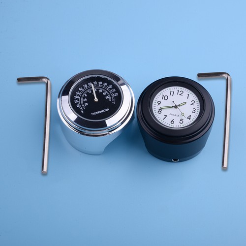 7/8" 1" Universal Motorcycle Handlebar Dial Clock & Thermometer with ...