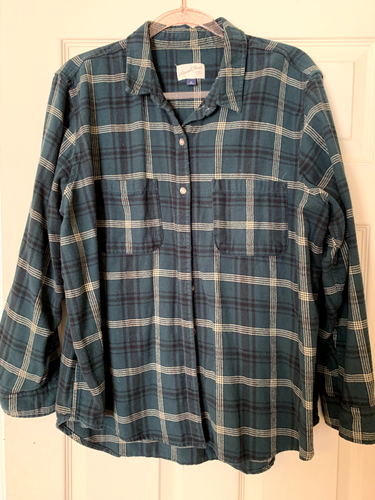 Universal Thread Teal Plaid Flannel Button-Down Shirt Size XL | eBay