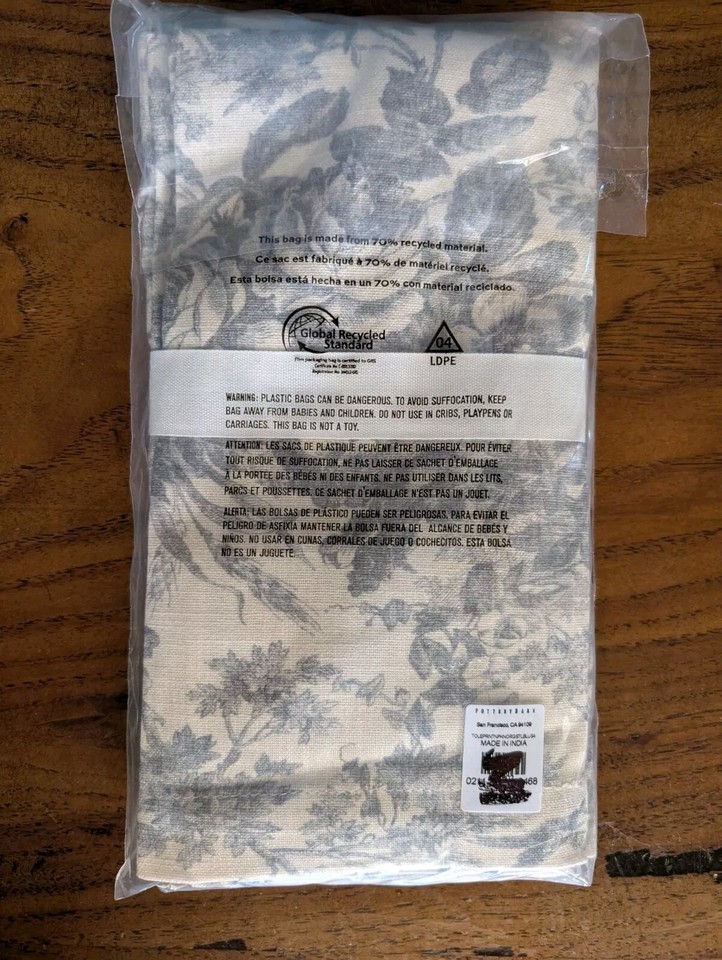 POTTERY BARN Sorrel Toile Organic Cotton Napkins - Set of 4-Steel Blue ...
