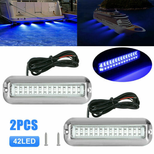 2X Blue 42 LED Underwater BOAT MARINE Transom LIGHTS 316 Stainless ...