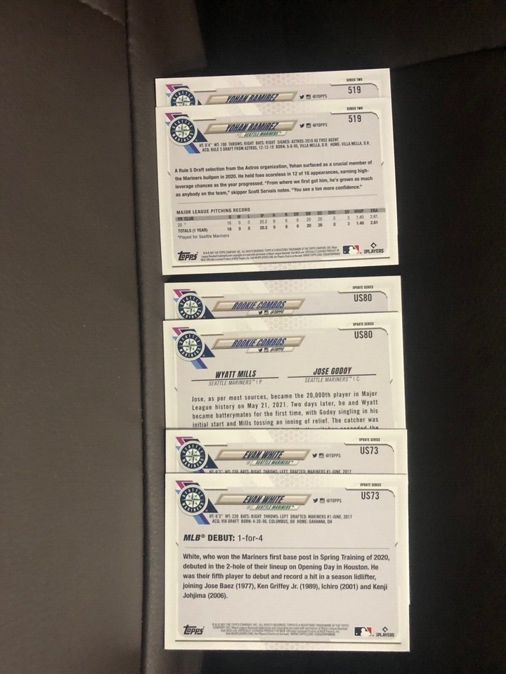 (2) 2021 Topps Yohan Ramirez RC #519&(2) R/C Mills/Godoy# US80+ Evan ...