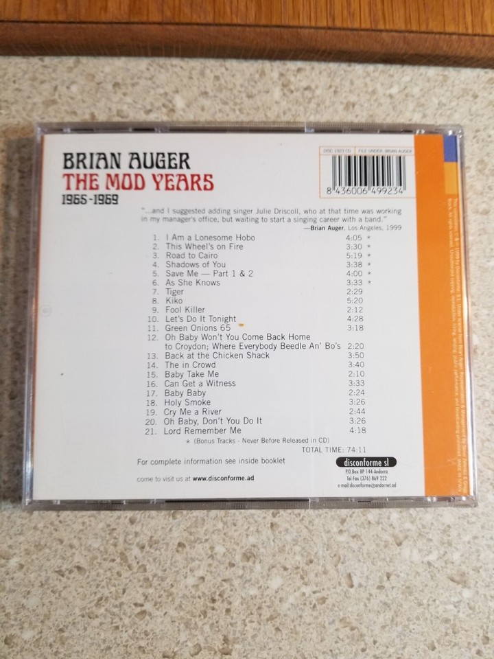 Brian Auger The Mod Years 1965-1969 by Brian Auger (CD, 1999 ...