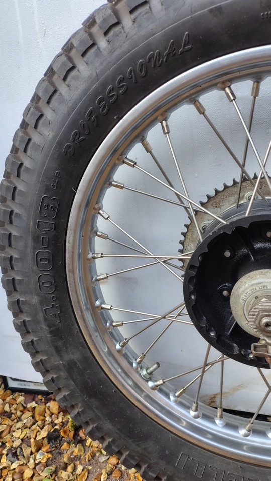 British Full Width Rear Wheel, Restored, Fins Machined, 18" Rim, Trials ...