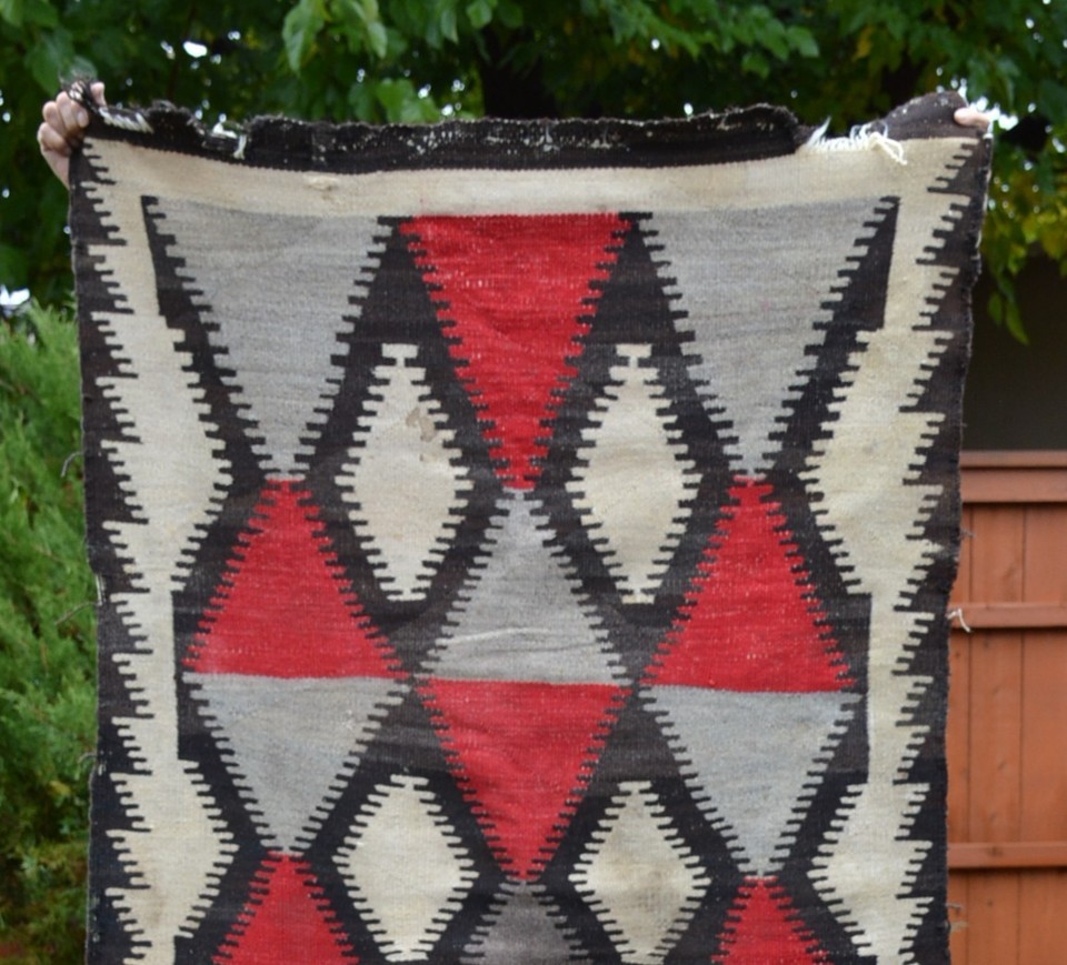 Large Old Navajo Rug - Eyedazzler Diamond Design Red Black White Gray ...