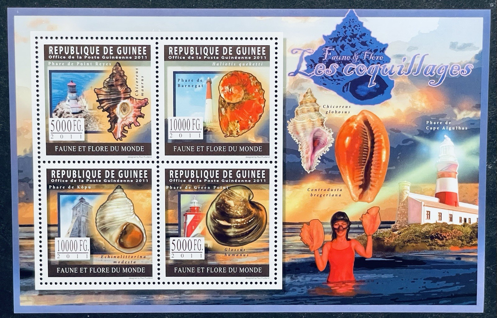 GUINEA SEA SHELLS & LIGHTHOUSES STAMPS SHEET MNH 2011 MARINE LIFE ...