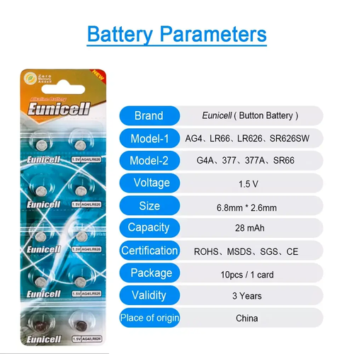 20 X EUNICELL AG4 LR626 L626 LR66 37 1.5V ALKALINE COIN CELL BATTERY ...