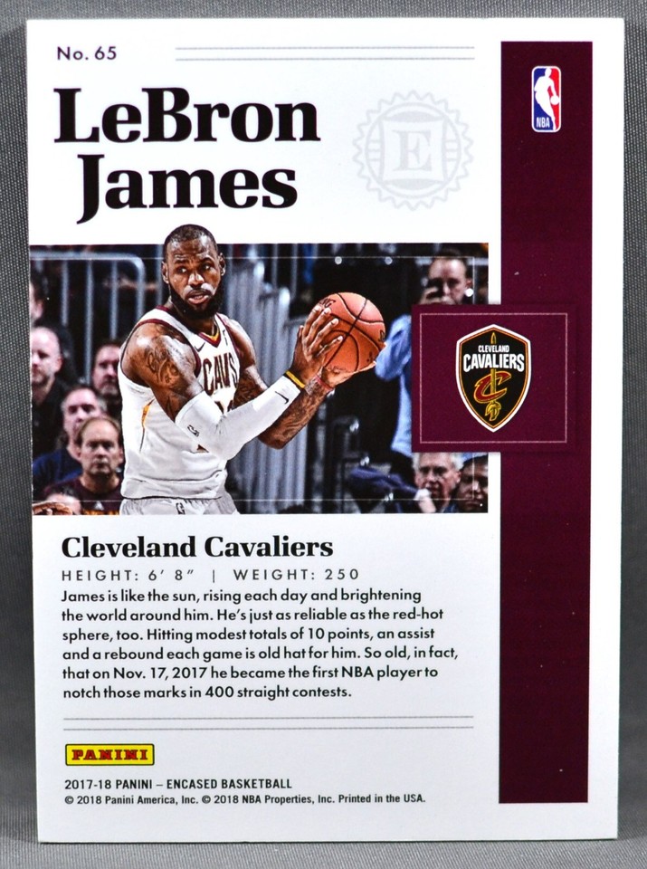 2017-18 Panini Encased Lebron James BASE SET CARD #99/99 CLEVELAND ...