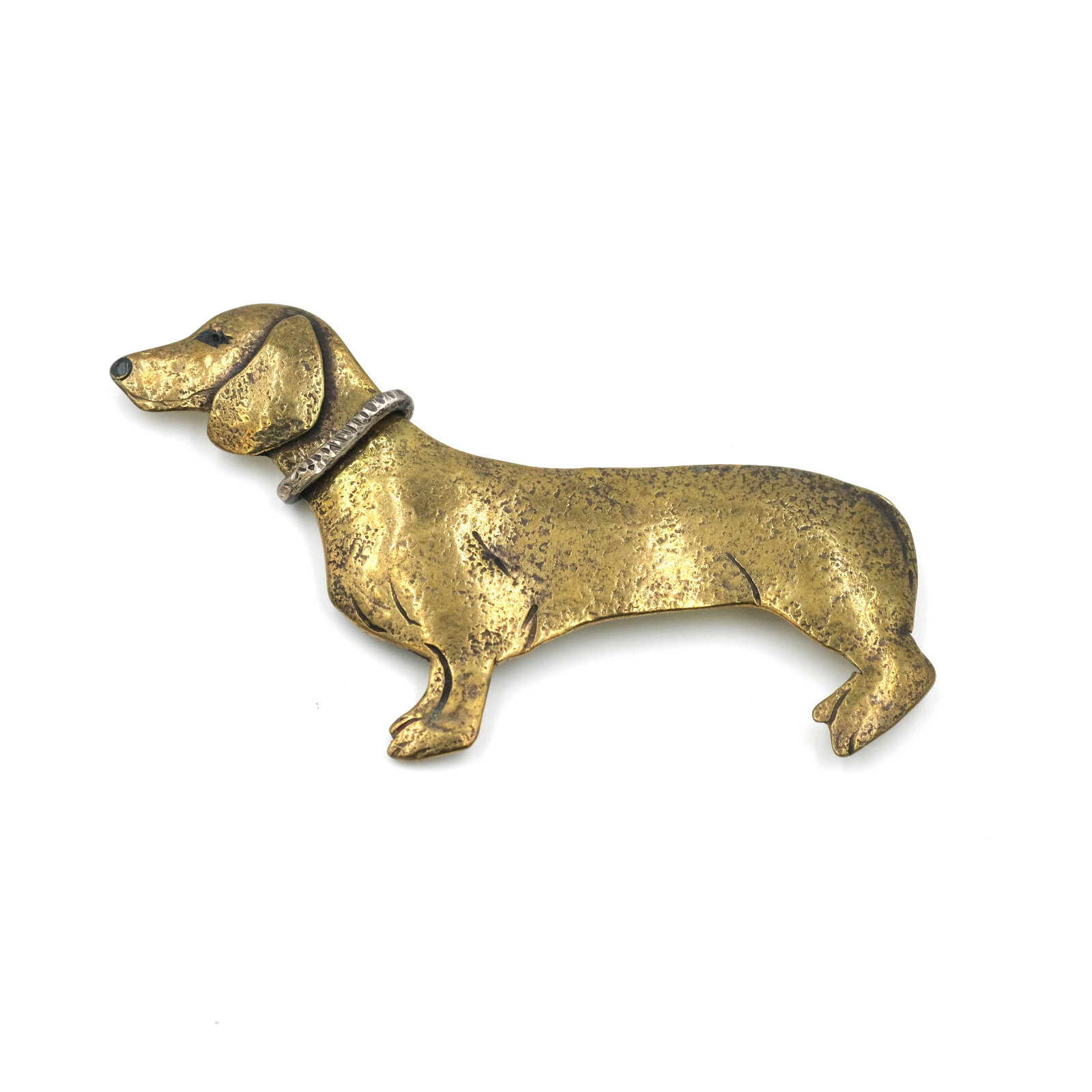 Brass Dachshund Brooch by Courtney Designs 2.5" - Gem