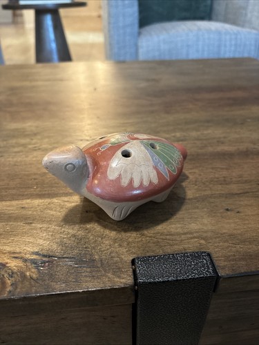 Vtg Ocarina Clay Turtle Aztec Mayan Flute Whistle Painted Folk Art 4 ...