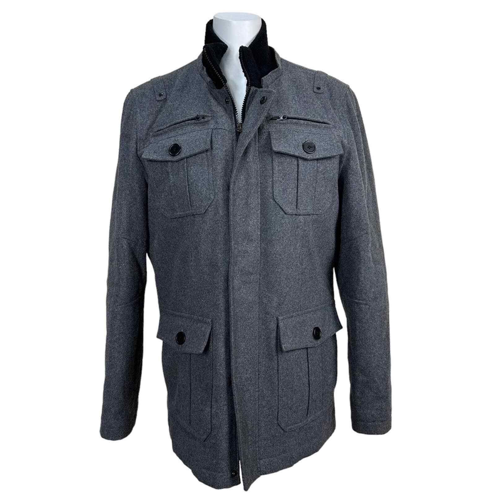 Men’s STRUCTURE Wool Blend Coat Grey Jacket Pocket Fr… - Gem