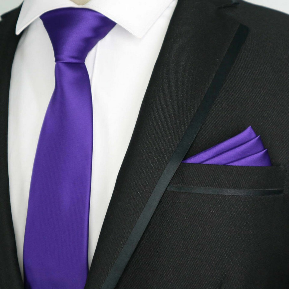 MEN'S WEDDING SOLID COLOUR BLOCK PLAIN SATIN TIE & MATCHING POCKET ...
