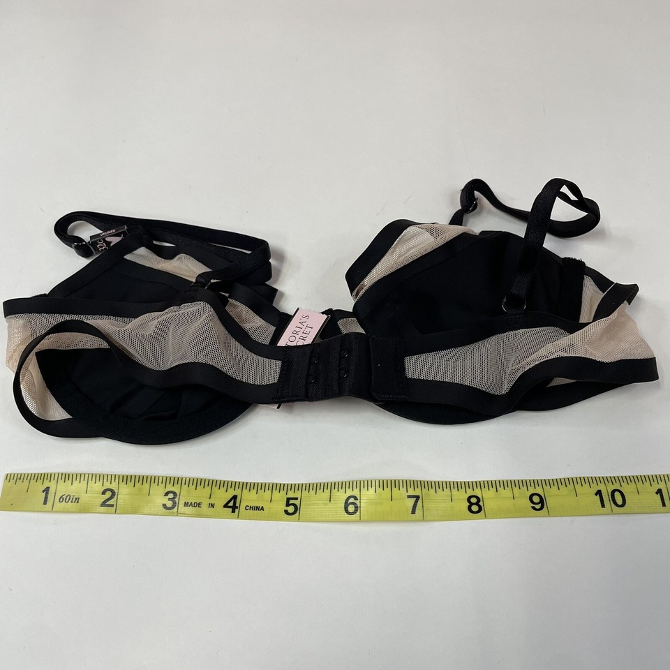 NEW Victorias Secret 32C Unlined Demi Bra Black Beige Mesh Sheer #0736 ...