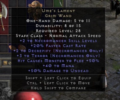 Diablo 2: Resurrected UME'S LAMENT GRIM WAND 🔹 HARDCORE D2R Items 🔹 PC ...