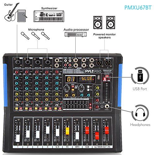Pyle 6-Channel Bluetooth Studio Audio Mixer - DJ Sound Controller Black ...