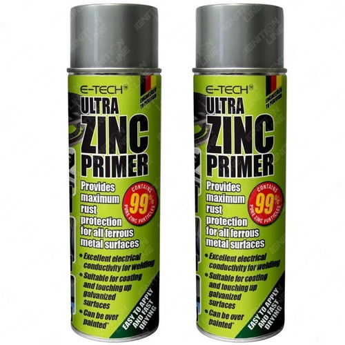 2x E-Tech ULTRA Zinc Primer Paint Spray Rust Prevent Prepare Metal Weld ...