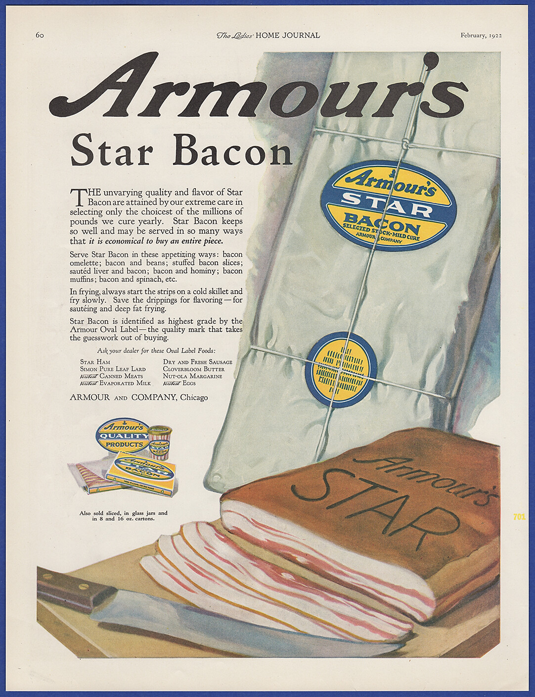 Vintage 1922 ARMOUR Star Bacon Breakfast Kitchen Decor Ephemera 20's ...