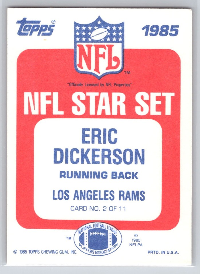 1985 Topps #2 Eric Dickerson Glossy NFL Stars - Rams HOF | eBay