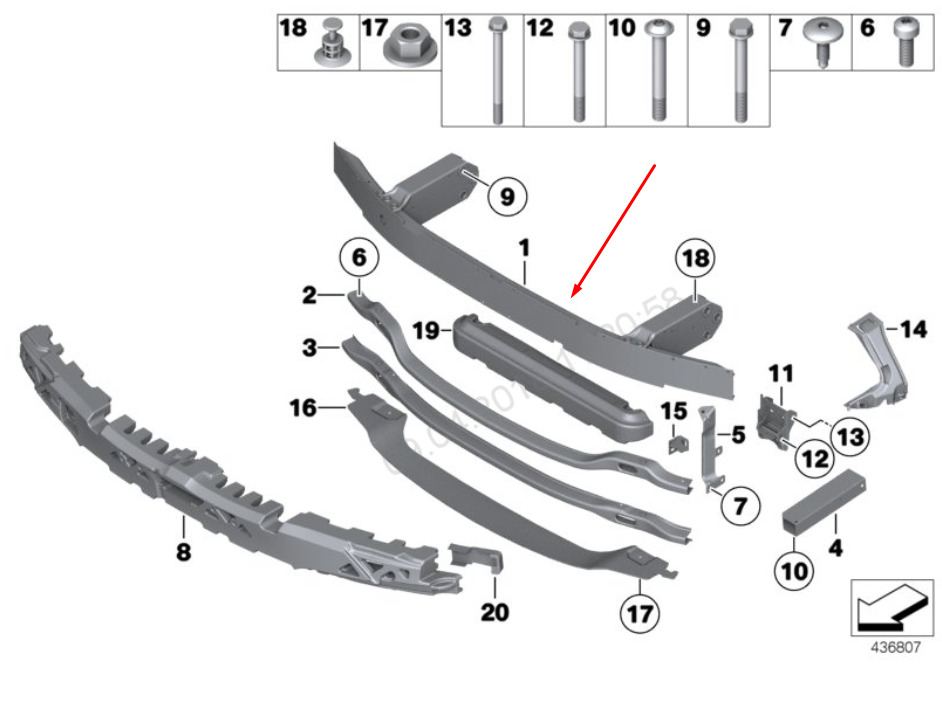 BMW 5 F10 Front Bumper Crash Bar 51117200705 7200705 2015 New Genuine ...