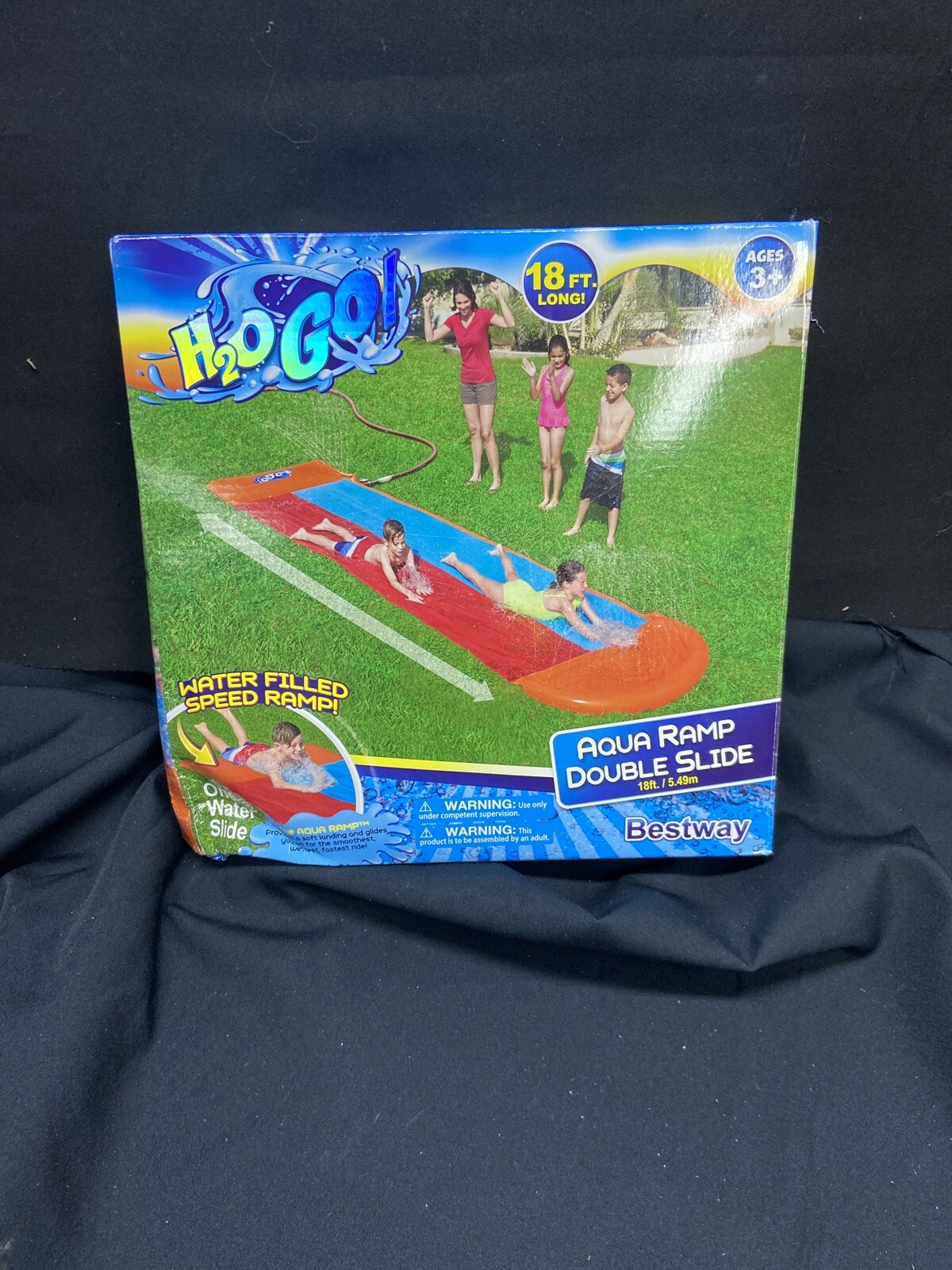 New H2OGO 18 Ft Aqua Ramp Double Slide Slip N Slide Summer Outdoor Pool ...