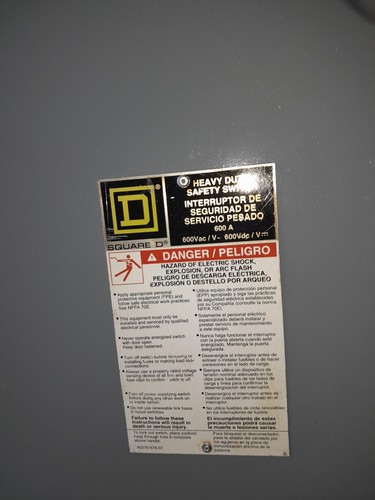 SQUARE D 600AMP 600V 3 PHASE NEMA 3R FUSE TYPE H366NR | eBay