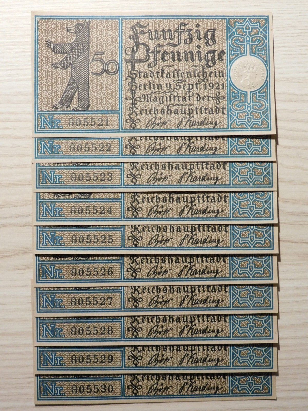 10 Stück 50 Pfennige Notgeld der Stadt Berlin - Bezirk 9 - Wilmersdorf ...