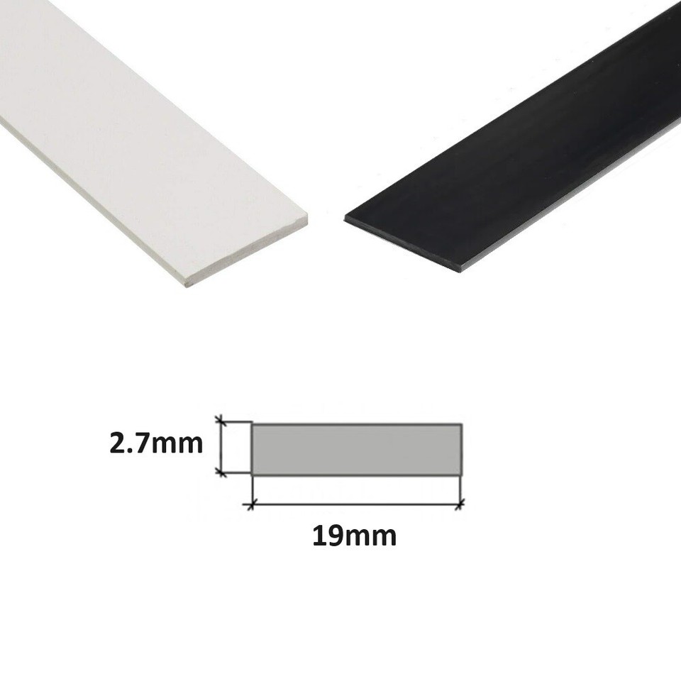 Plastic Flat Bar Strips PVC White & Black Solid Flat Plastic Strip 1m ...