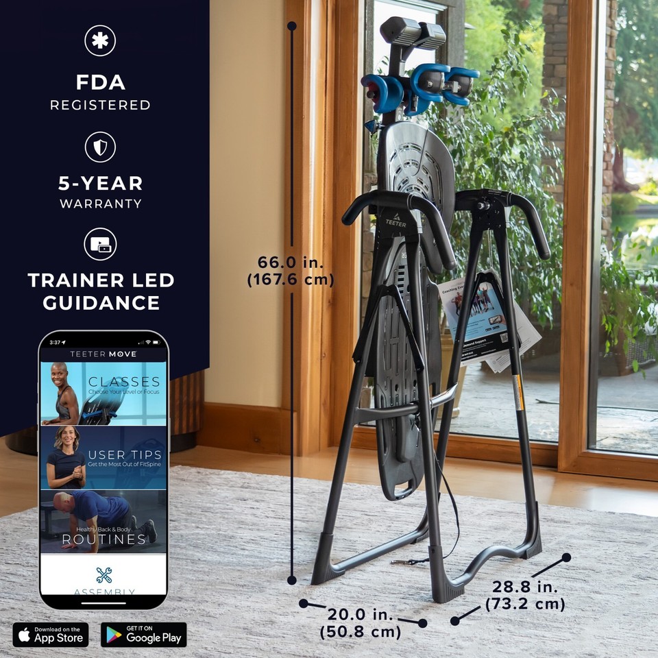 TEETER EP-560 Ltd. Inversion Table w/Heat & Vibration Cushion, 300lb ...