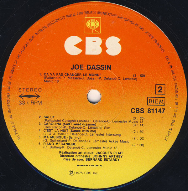 Joe Dassin Joe Dassin LP, Vinyl Album 1975 Chanson (VG+ / VG) Greek Press | eBay