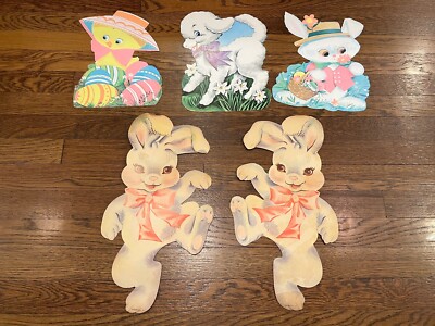 2 1960s Dennison Easter Bunny Die Cuts & 3 Vintage Easter/Spring Die ...