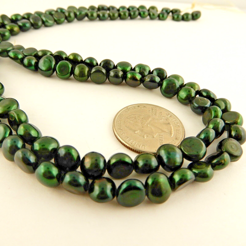 6mm Dark Forest Green round flat sided Freshwater Pearls for jewelry ...