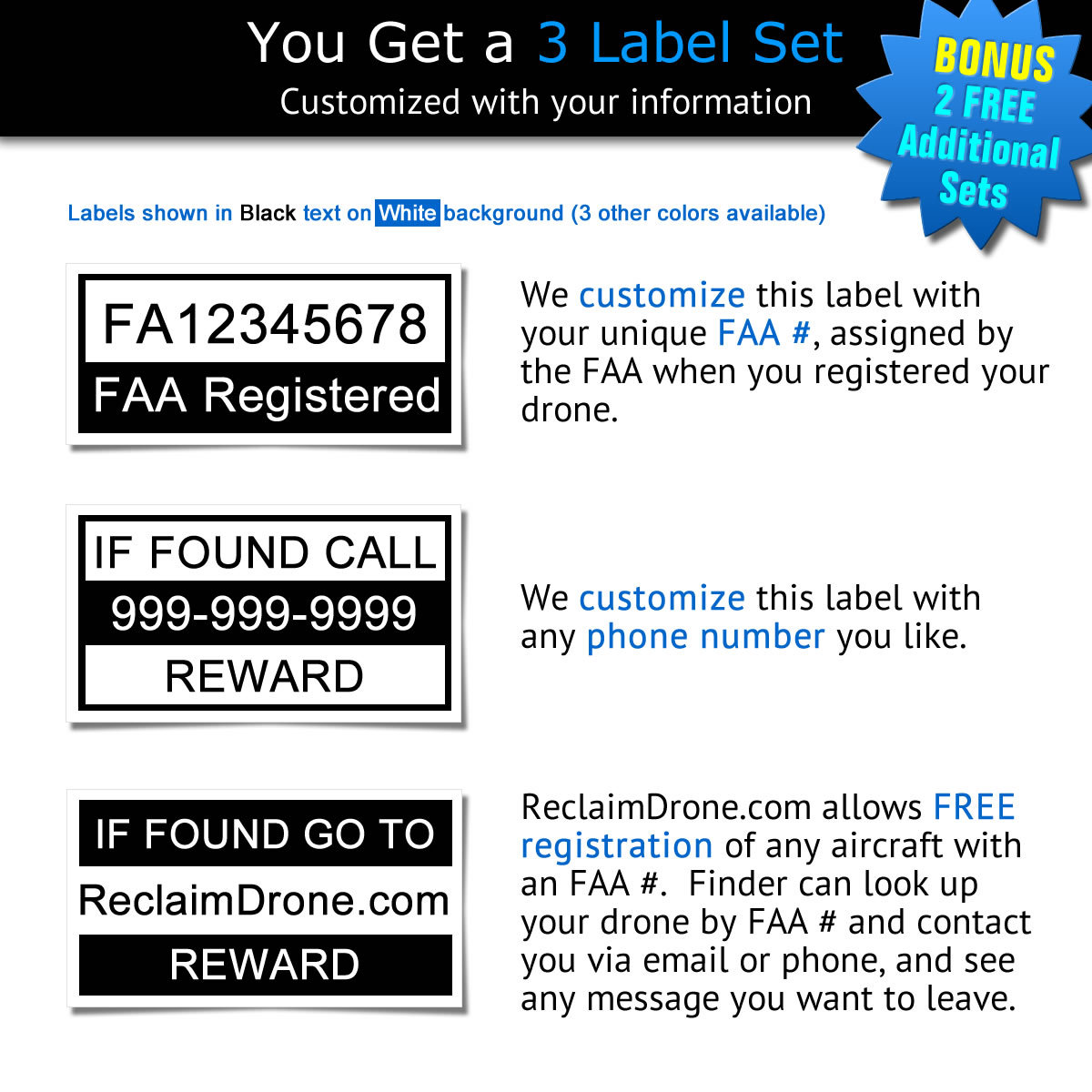 DJI Mavic Air - Drone Labels / Stickers, FAA UAS Registration & Phone ...