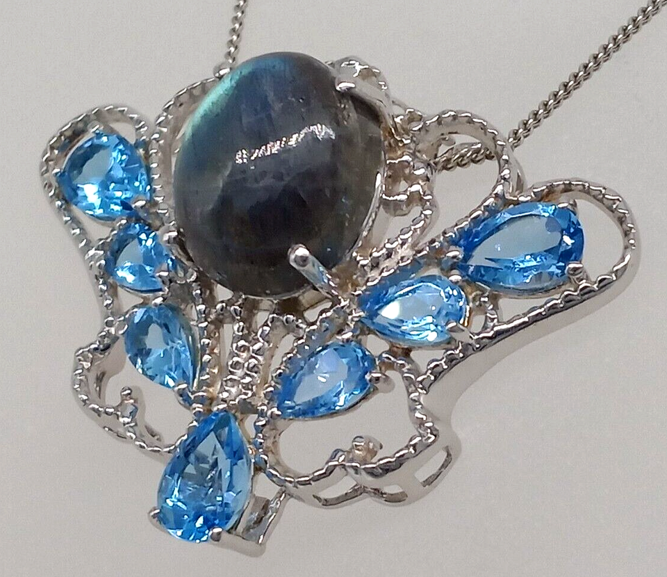 Chuck Clemency Labradorite Blue Topaz Pendant Necklace STS 925 Sterling ...