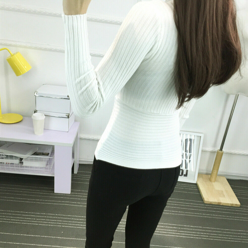 Lady Ribbed Knit Sweater Cross Over Front Deep V Neck Pullover Jumper ...