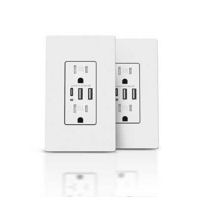 2 Pack White 6.0A USB Wall Outlet, Type A, C, 15A, Tamper-Resistant ...