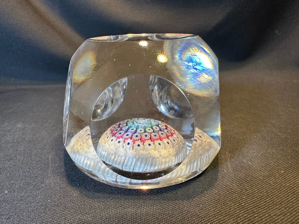 Whitefriars Full Lead Crystal Concentric Millefiori Faceted Paperweight ...