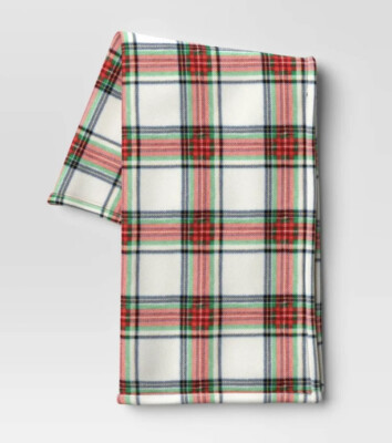 Tartan Plaid Printed Plush Throw Blanket Cream - Wondershop | eBay