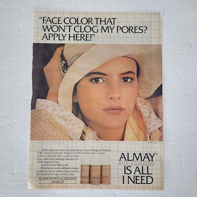 Vtg Print Ad ALMAY hypo-allergenic makeup pretty female model clipping ...