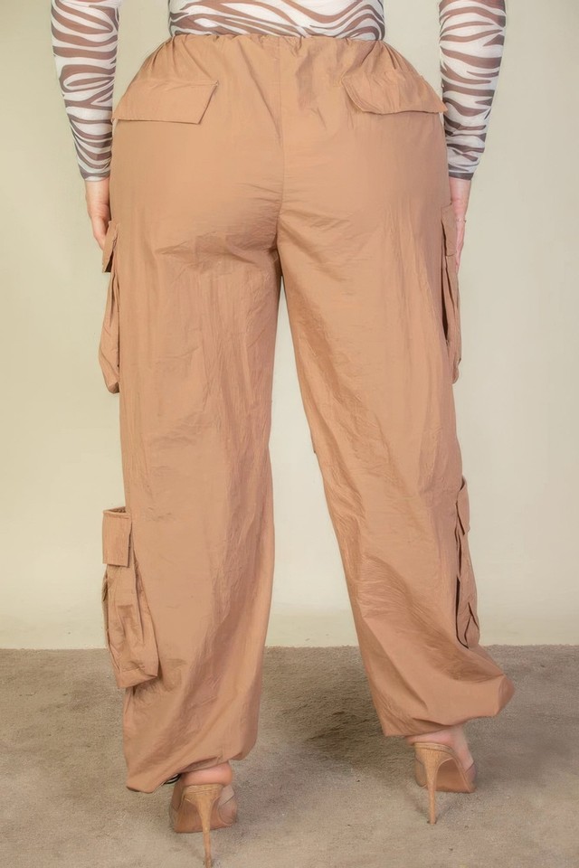 Women's Plus Size Drawstring Ruched Parachute Cargo Pants Flap Pockets ...