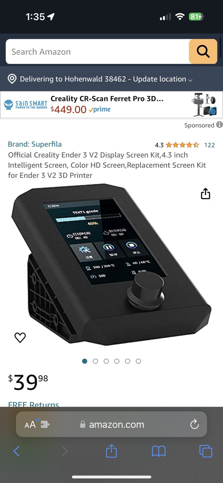 Creality Official Ender 3 V2 Screen Kit Intelligent 4.3 inch Color HD ...