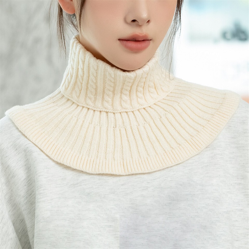 Women Knitted Solid Turtleneck False Mock Neckerchief Neck Covers ...