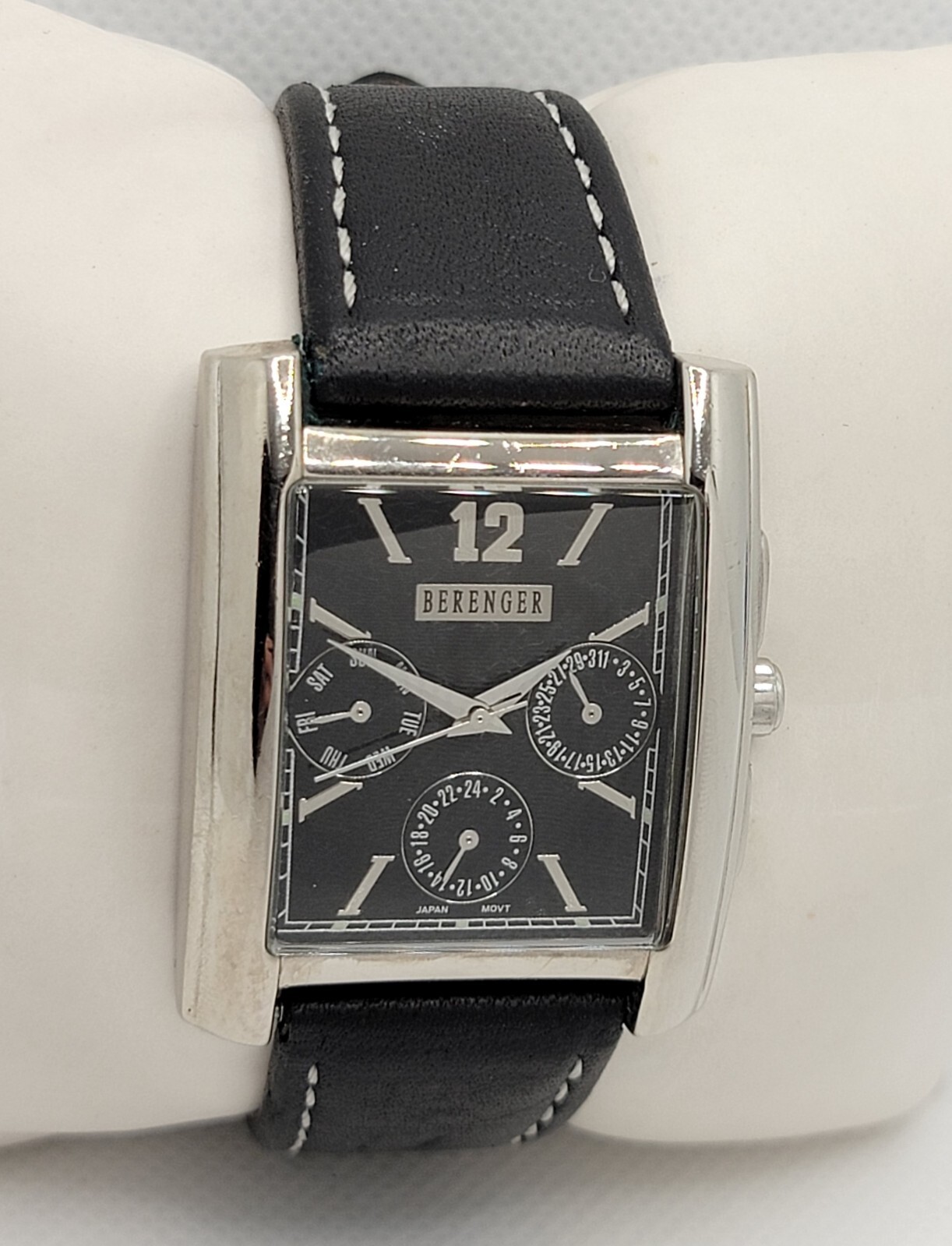 Mens Berenger Classic Tank Rectangle Silver Tone Black Dial Analog ...