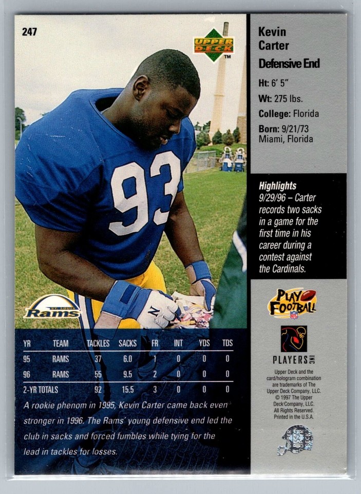 1997 UPPER DECK CARD # 247 Kevin Carter - St. Louis Rams | eBay