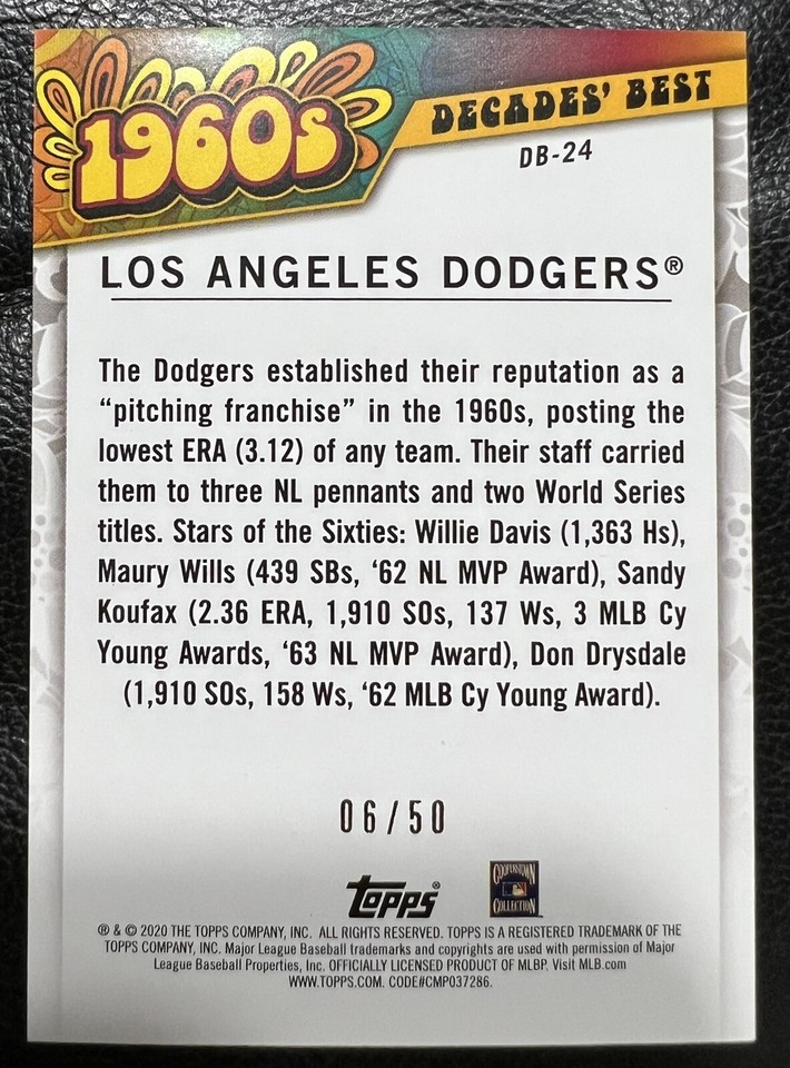 2020 Topps Series 1 Baseball Decades Best DB-24 Los Aneles Dodgers ...