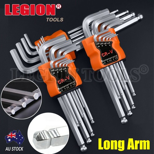 9pc Long Arm Hex Key Set Metric Allen Wrenches Ball End Tools CR-V ...