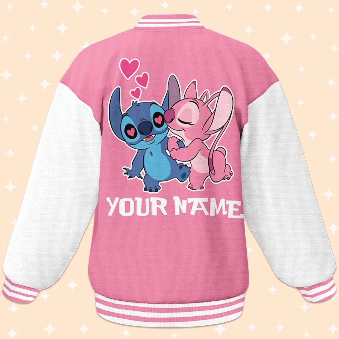 Custom Stitch and Angel Couple Pink Baseball Jacket, Adult Varsity ...
