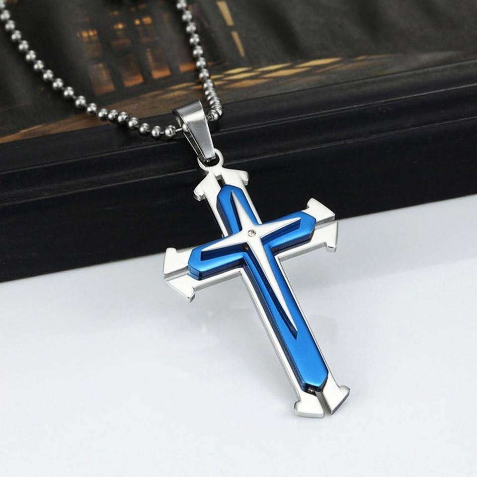 Cross Necklace Stainless Steel Men's Pendant Necklace P6D5 AU Ball ...